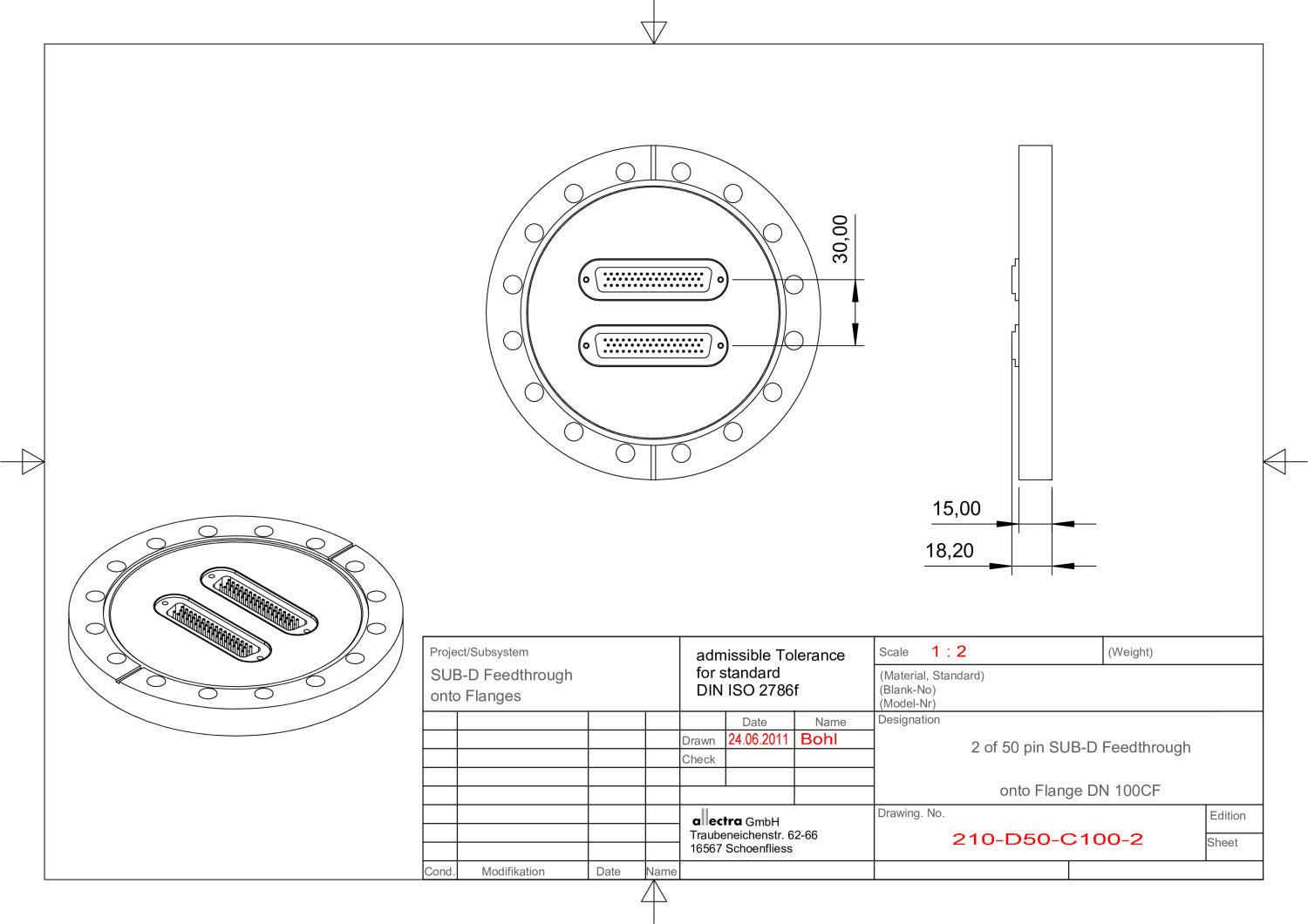 DN100CF FLANGE, 2 x SUB-D 50-WAY FEEDTHROUGHS, UHV – Nano Vacuum Pty Ltd