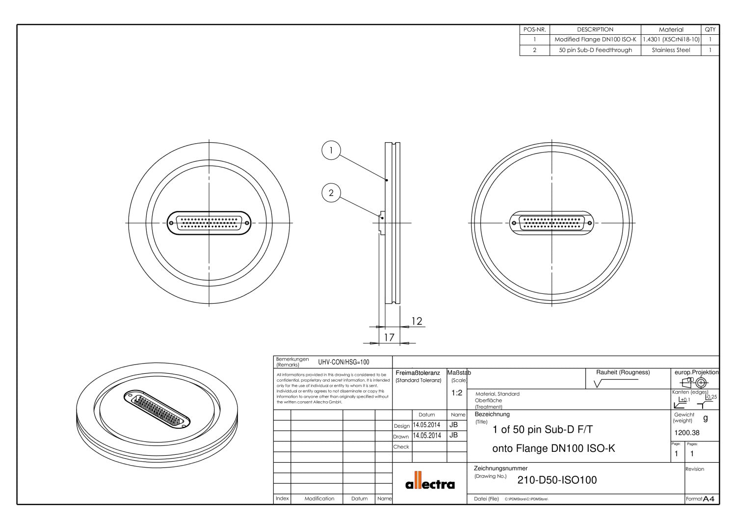 DN100ISO-K FLANGE, SUB-D 50-WAY FEEDTHROUGH – Nano Vacuum Pty Ltd