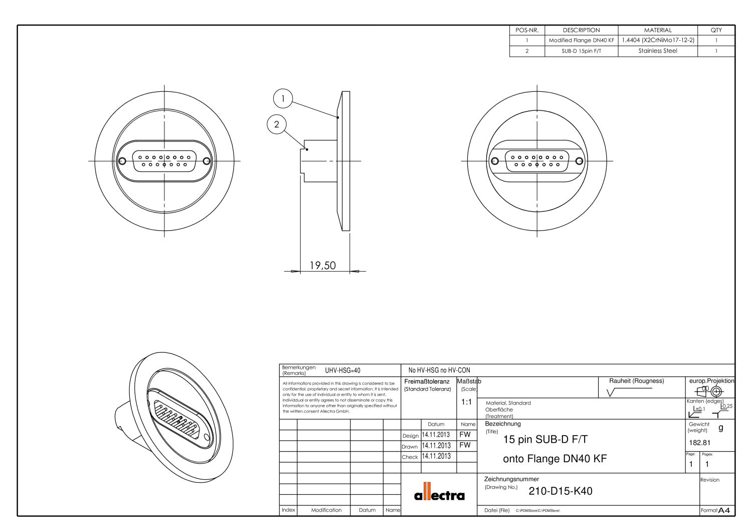 DN40KF FLANGE, SUB-D 15-WAY FEEDTHROUGH – Nano Vacuum Pty Ltd