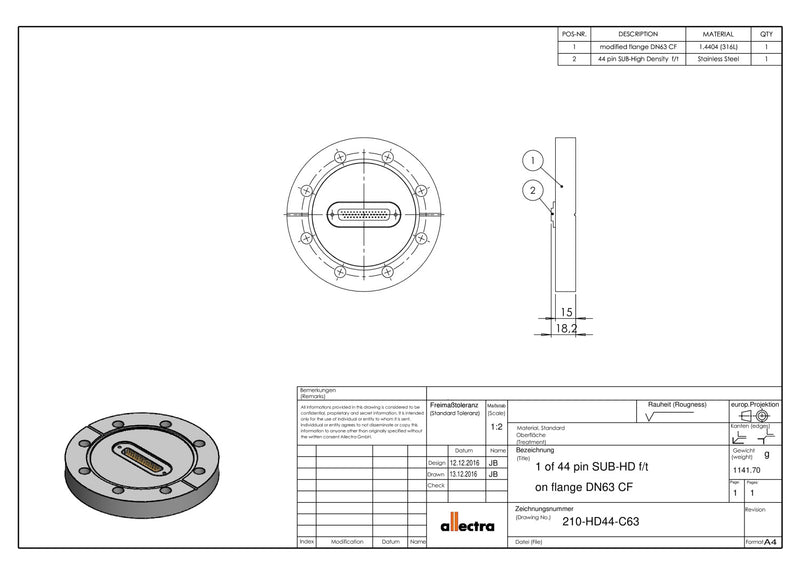 DN63CF FLANGE, SUB-D 44-WAY HIGH DENSITY FEEDTHROUGH – Nano Vacuum Pty Ltd